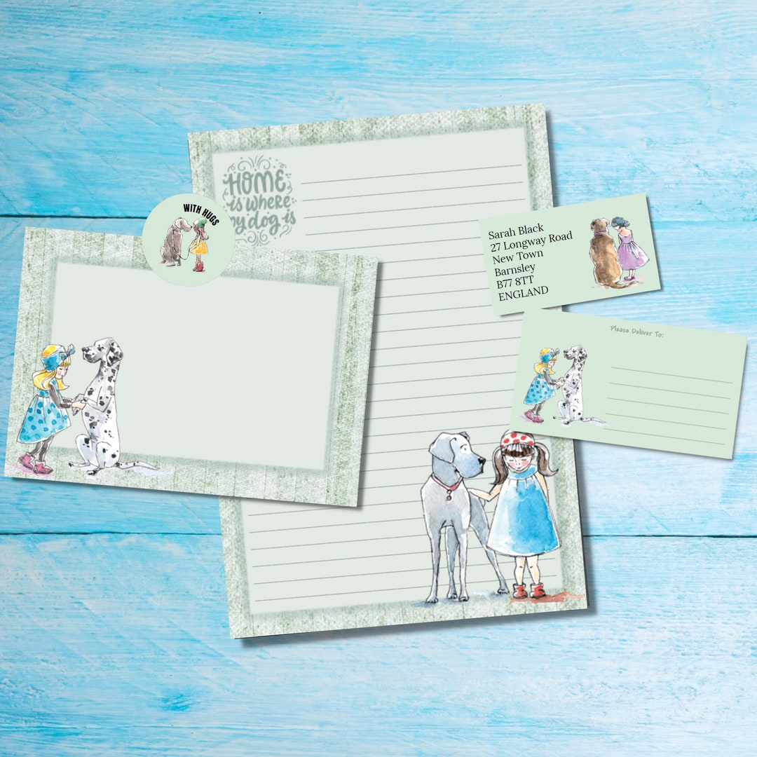 Dog Hugs Matching Penpal Letter Kit, A5 Writing Paper, Envelopes ...