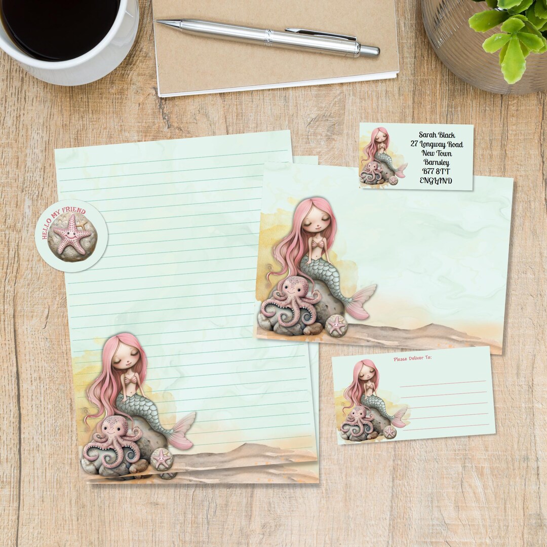 Mermaids and Friends Matching Penpal Mail Letter Kit, A5 Writing Paper ...