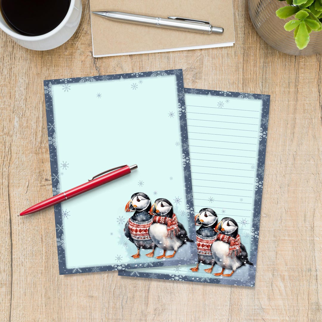 Winter Puffin A5 Letter Writing Paper, Pen Pal Supplies, Stationery ...
