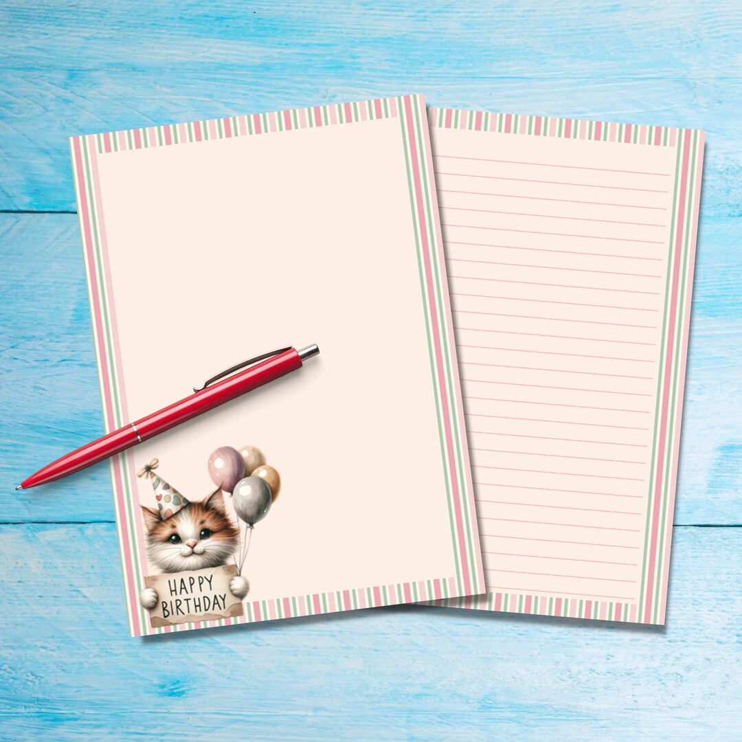 Happy Birthday Animals A5 Letter Writing Paper, Pen Pal Supplies, Lined ...