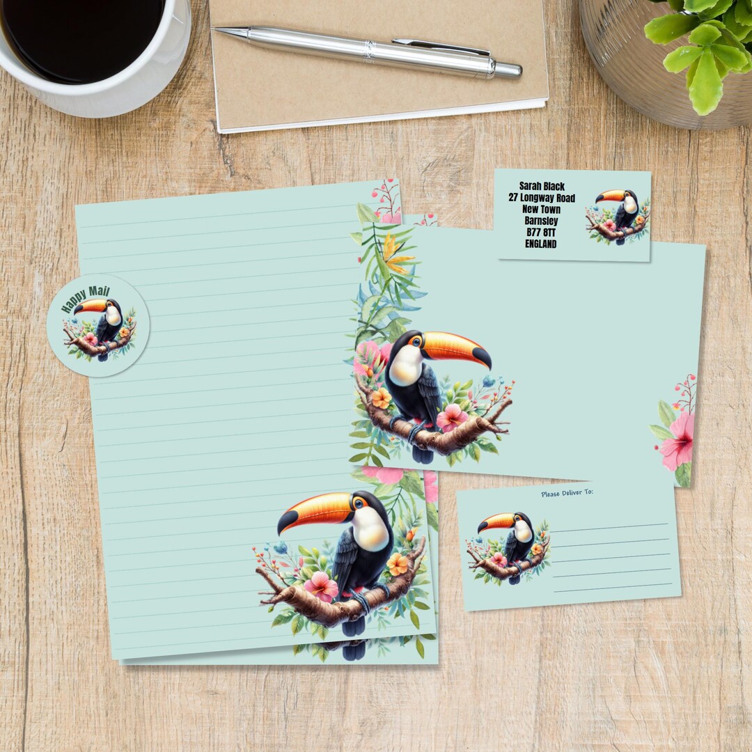 Rainforest Toucan Matching Pen Pal Snail Mail Letter Kit, A5 Writing ...