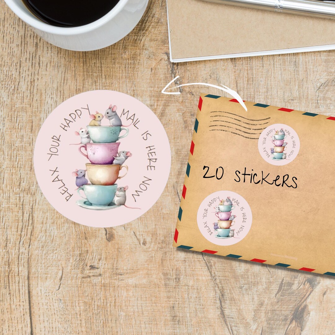Teacup Mice Stickers Pack, Cute Individually Cut Round Matte Happy Mail ...