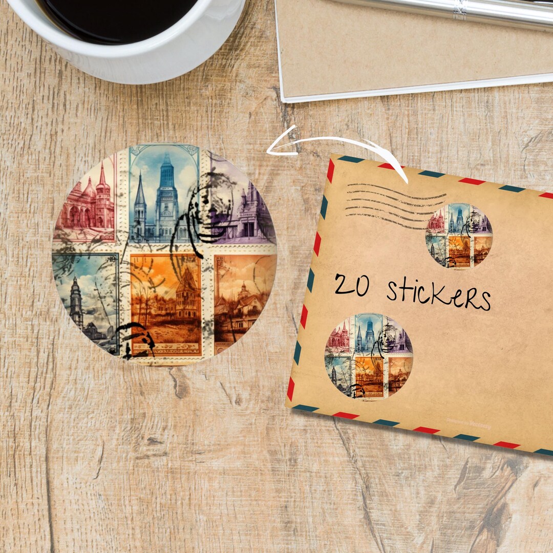Stamps Sticker Pack, Round Matte Die Cut Stickers for Pen Pals, Snail ...