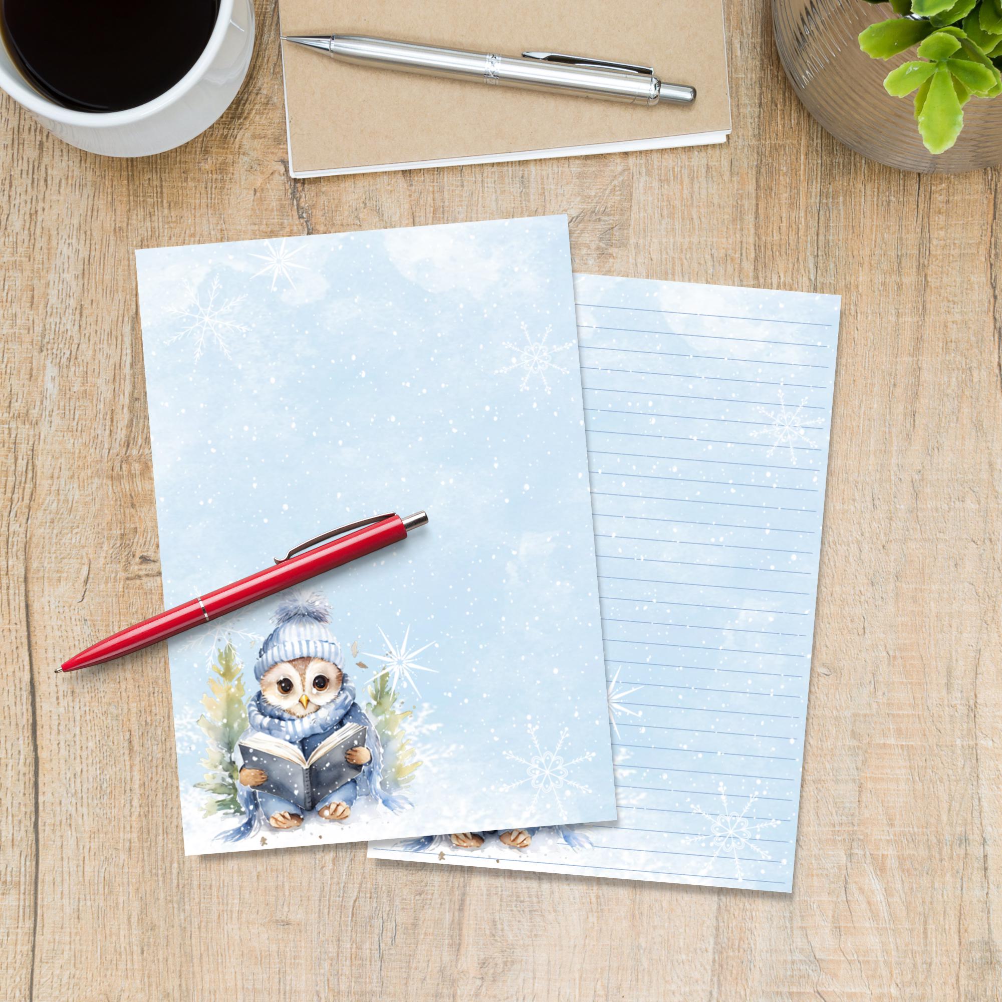 Winter Owl A5 Letter Writing Paper, Pen Pal Supplies, Stationery Lined ...