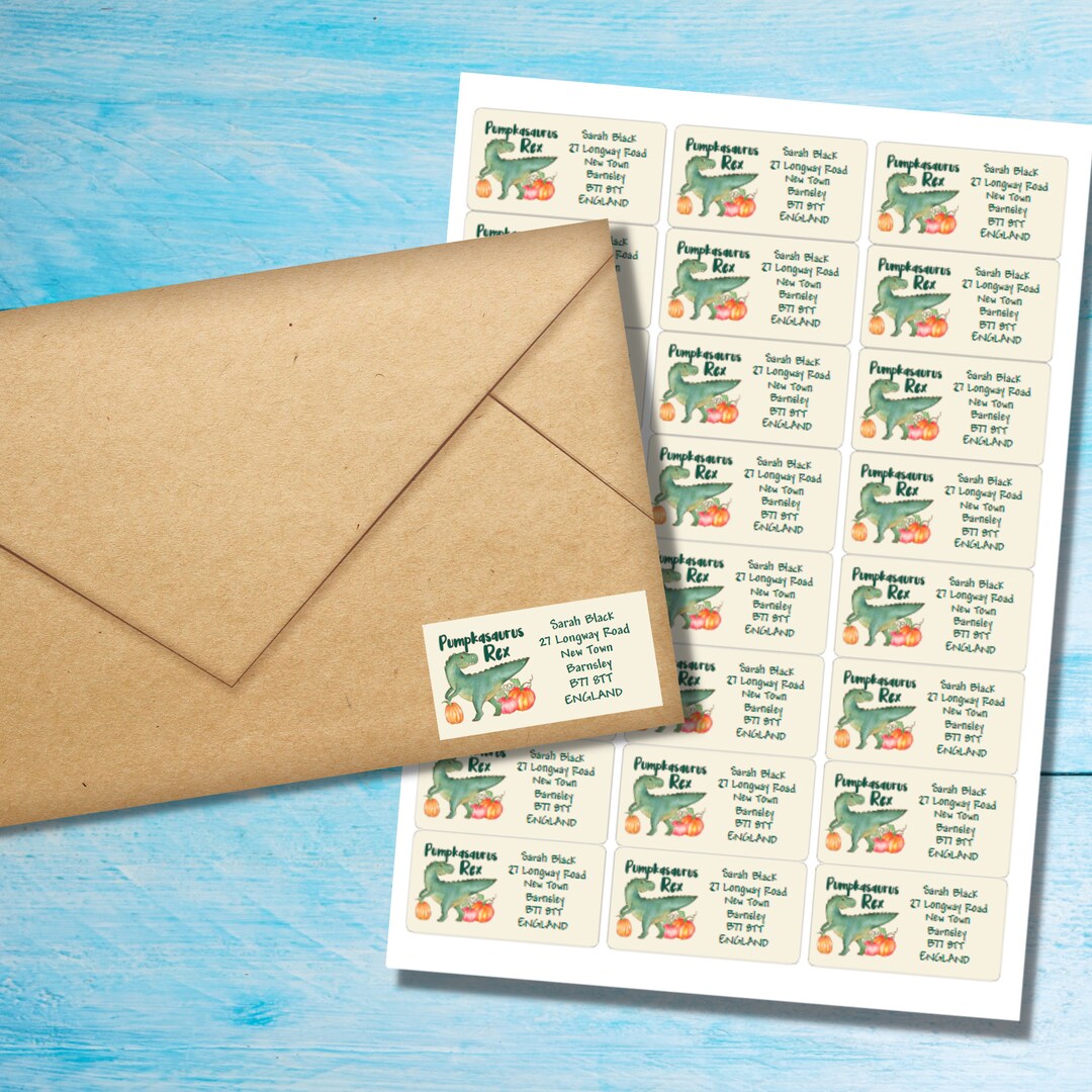 Pumpkasauras Rex Address Labels, 24 Self Adhesive Labels per Sheet, 63. ...