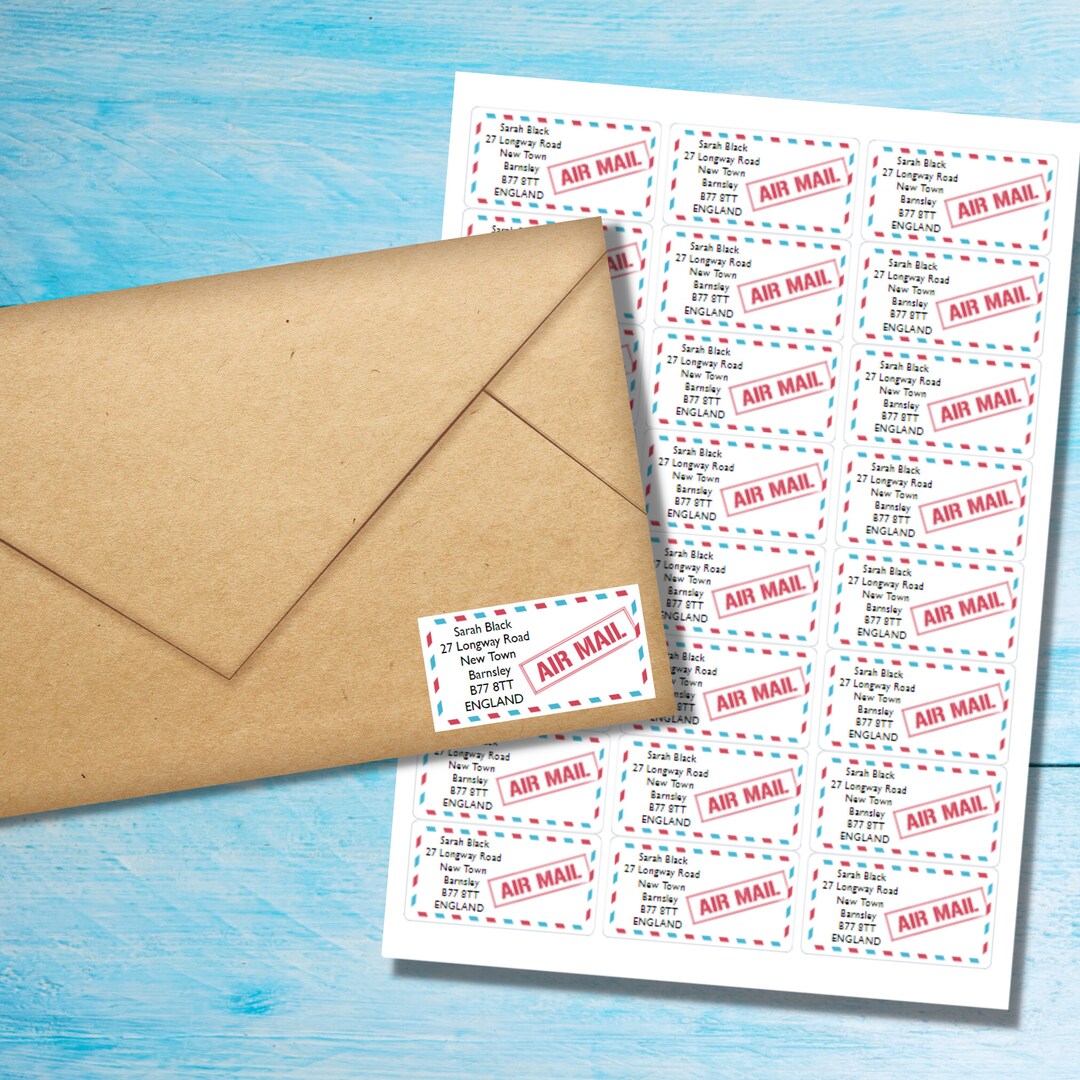 Airmail Self Adhesive Return Address Labels, 24 Labels per Sheet, 63.5 ...