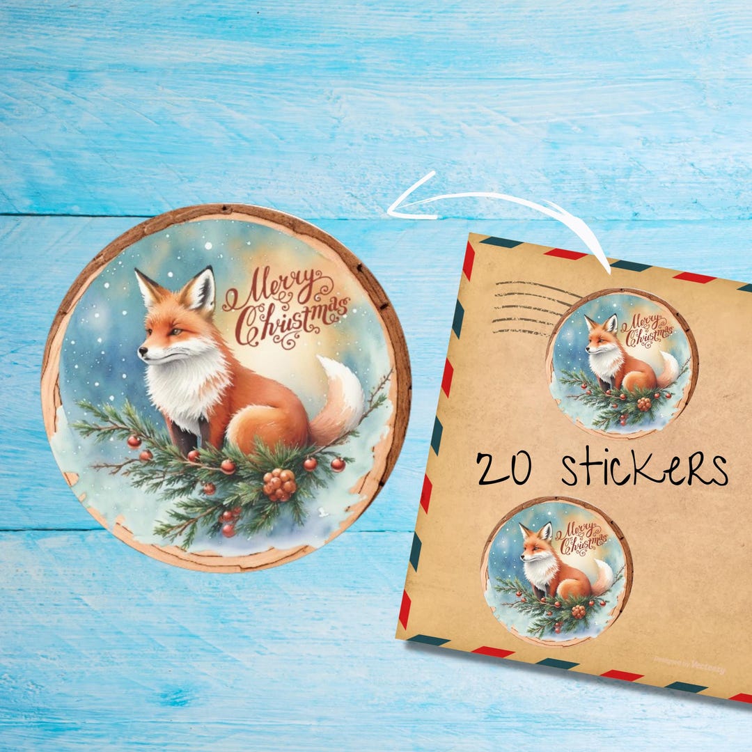 Merry Christmas Fox Stickers Pack, Cute Individually Cut Round Matte ...