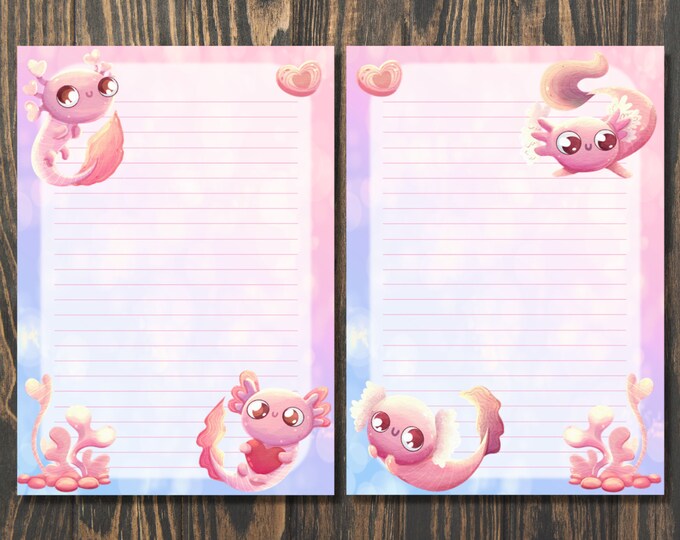 Cute Axolotl A5 Lined Letter Writing Paper Stationery Lined - Etsy