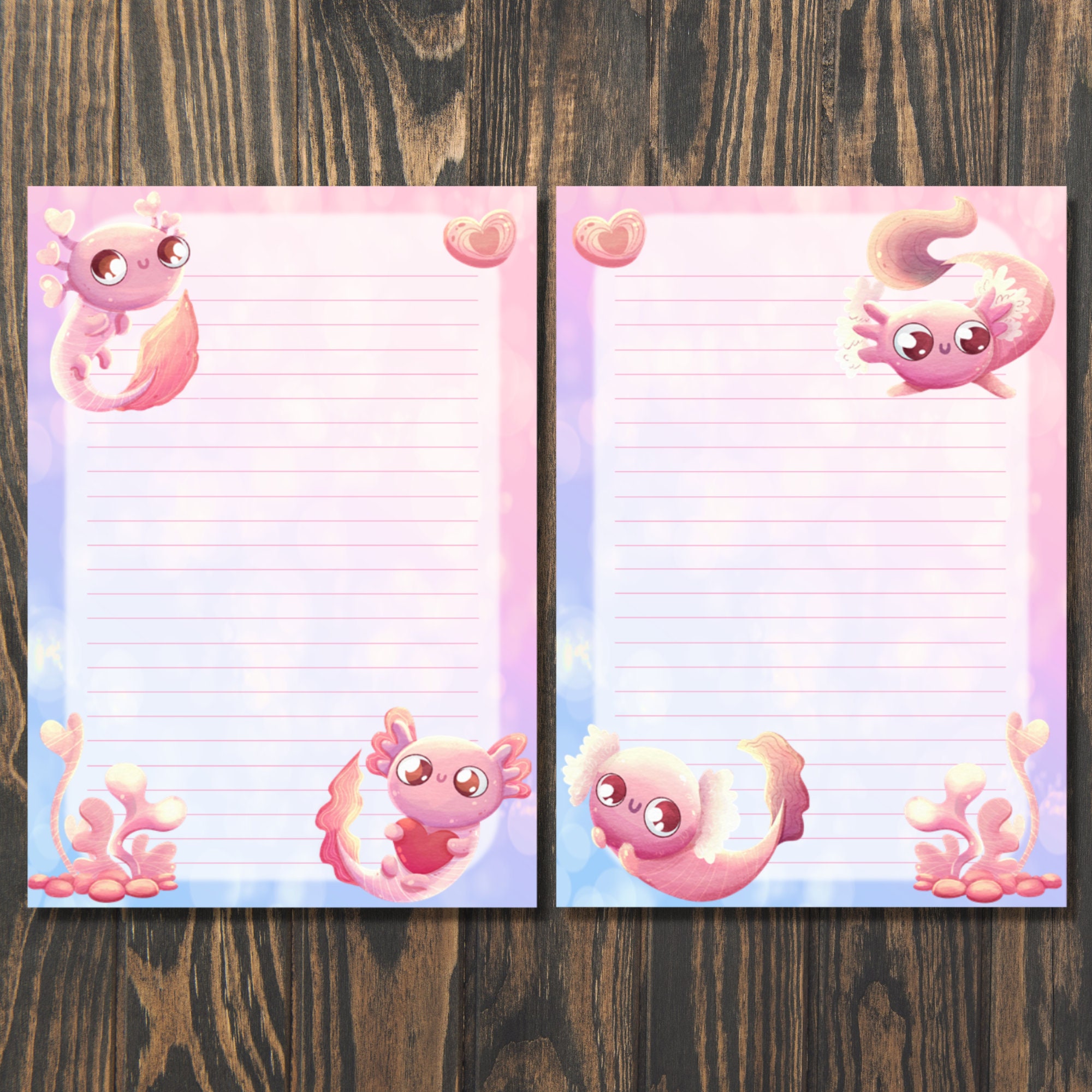 Cute Axolotl A5 Lined Letter Writing Paper, Stationery Lined Notepaper ...