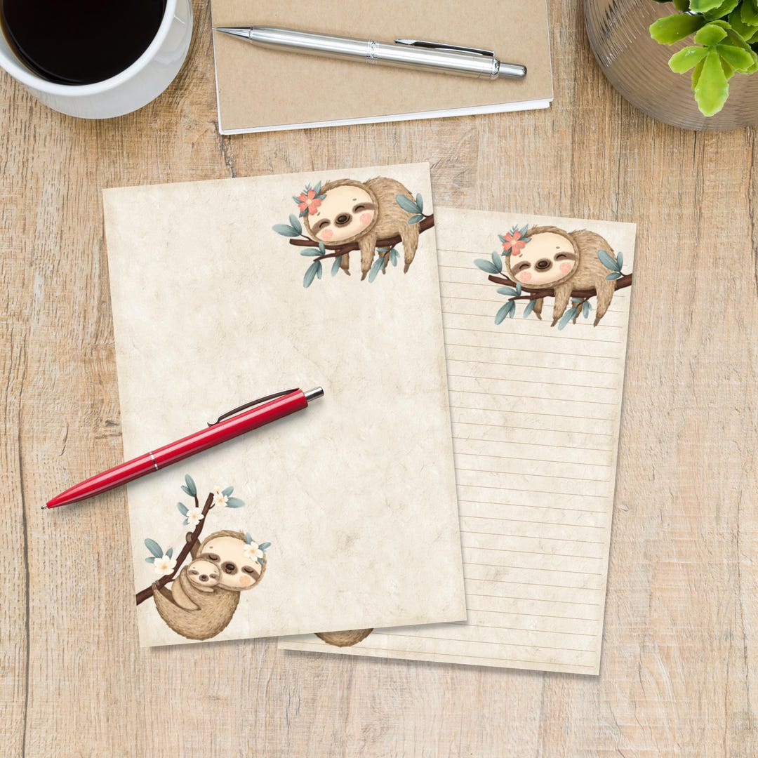Sloth A5 Letter Writing Paper, Pen Pal Supplies, Animal Themed ...
