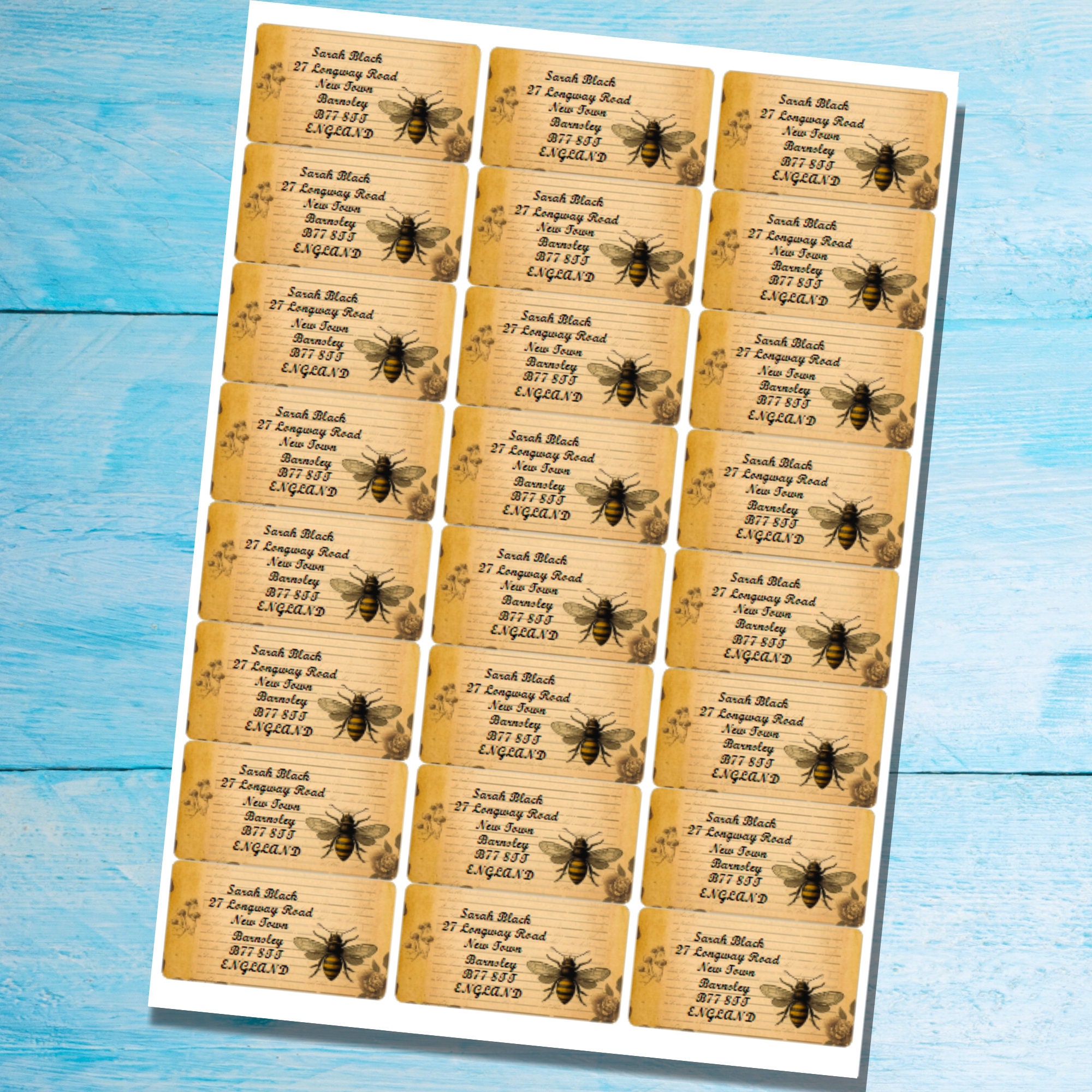 Vintage Bees Self Adhesive Return Address Labels, 24 Labels per Sheet ...