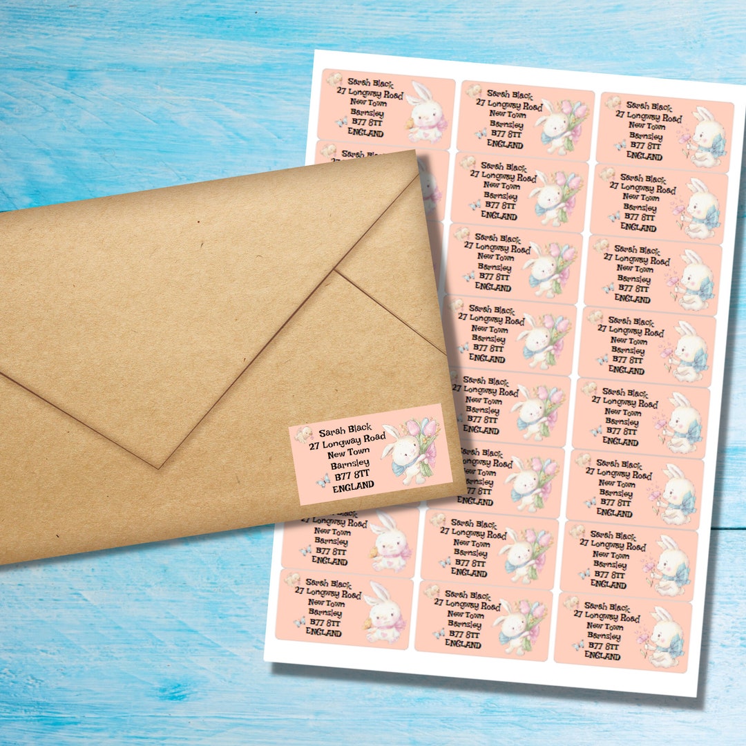 Flower Bunny Self Adhesive Return Address Labels, 24 Labels per Sheet ...