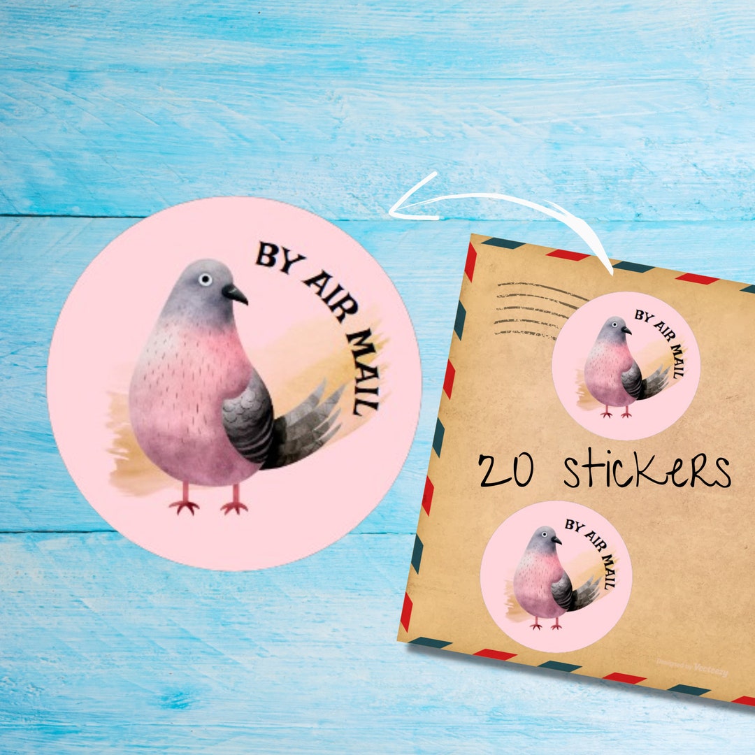 Pigeon by Air Mail Stickers Pack, Individually Cut Round Matte Envelope ...