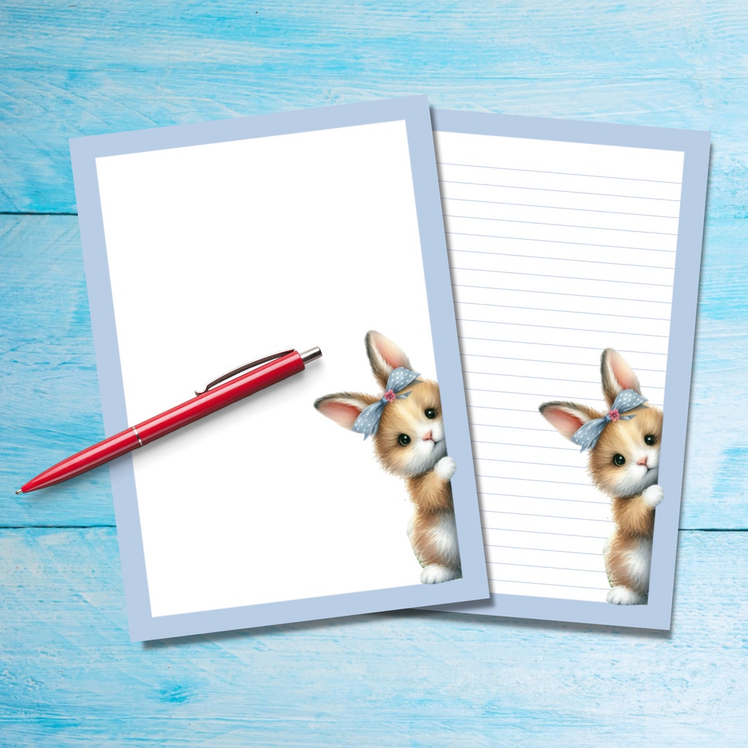 Hello There A5 Letter Writing Paper, Cute Bunny Stationery Lined or ...