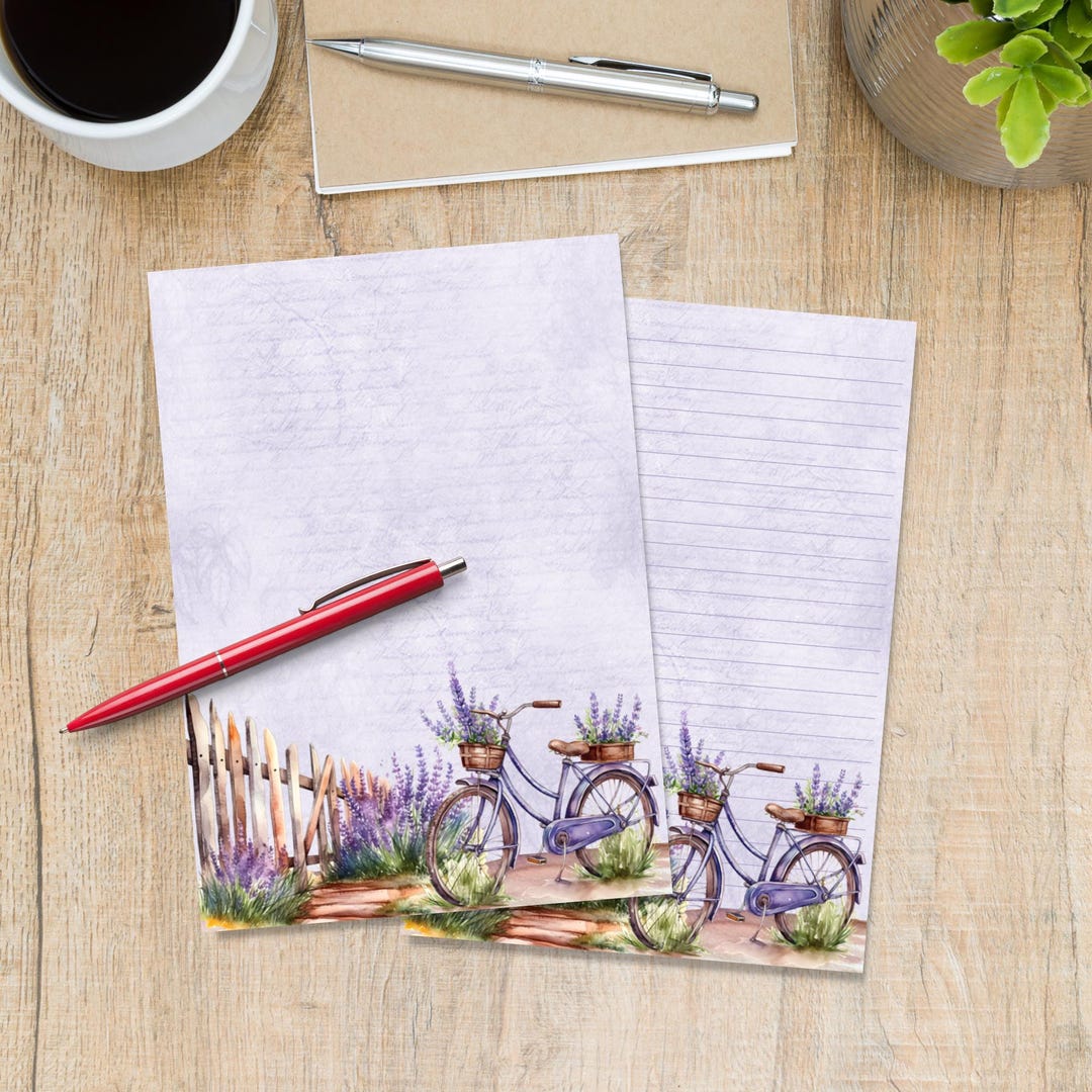 Lavender Bicycle A5 Letter Writing Paper, Pen Pal Supplies, Stationery ...