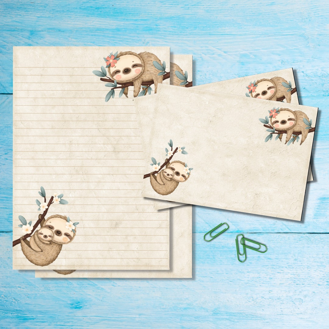 Sloth A5 Letter Writing Stationery Set, Cute Penpal Supplies, Snail ...