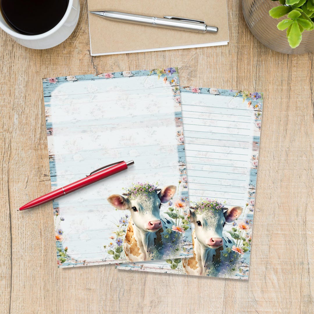 Shabby Floral Cow A5 Letter Writing Paper, Penpal Stationery Supplies ...