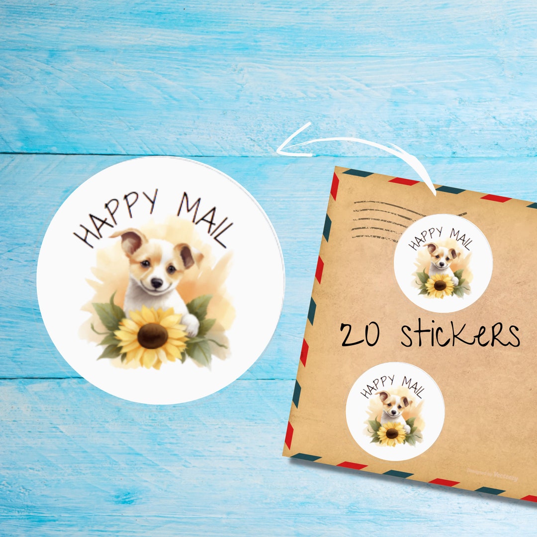 Smiley Dog Stickers Pack, Cute Individually Cut Round Matte Happy Mail ...