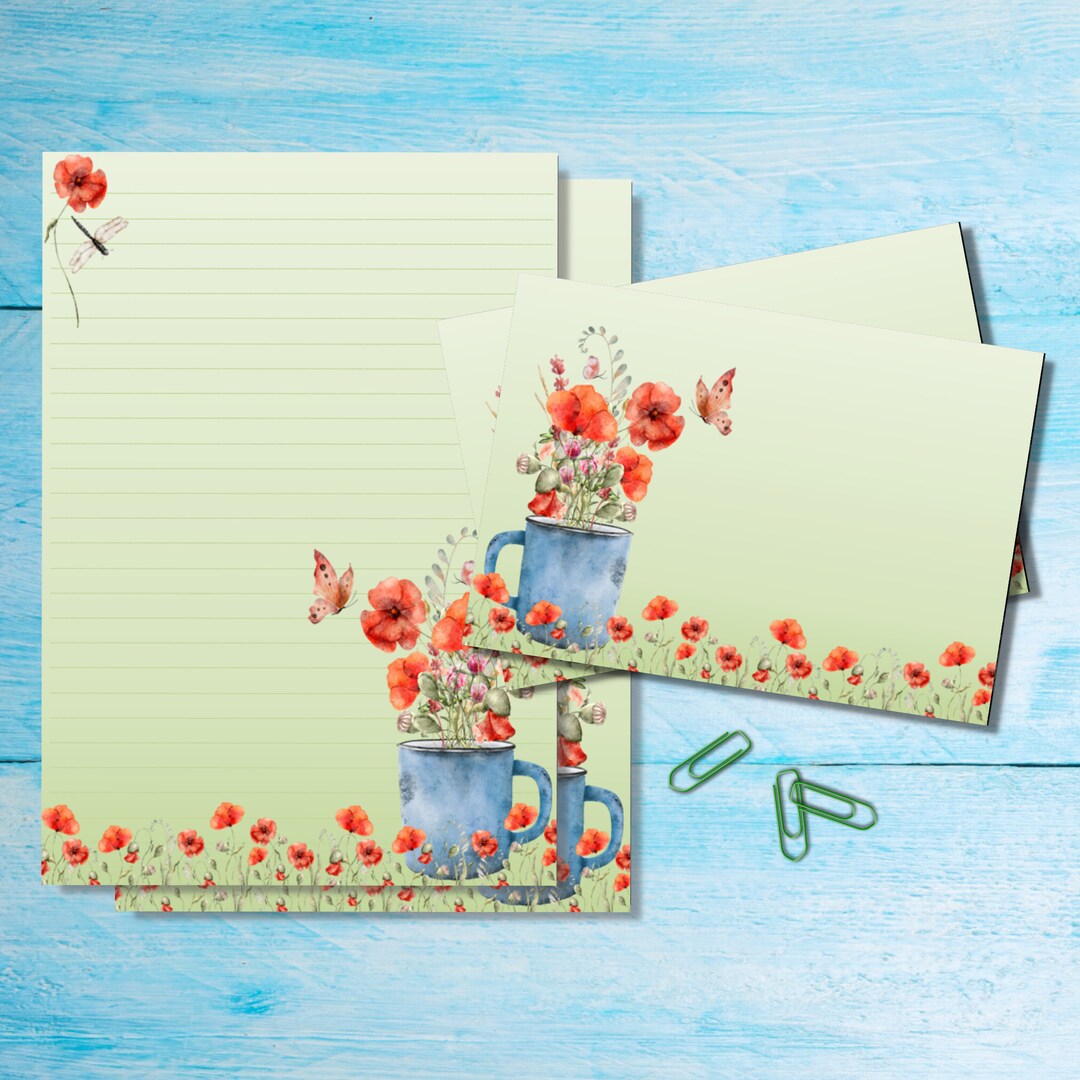 Cupful of Poppies Set A5 Writing Sheets and Matching - Etsy