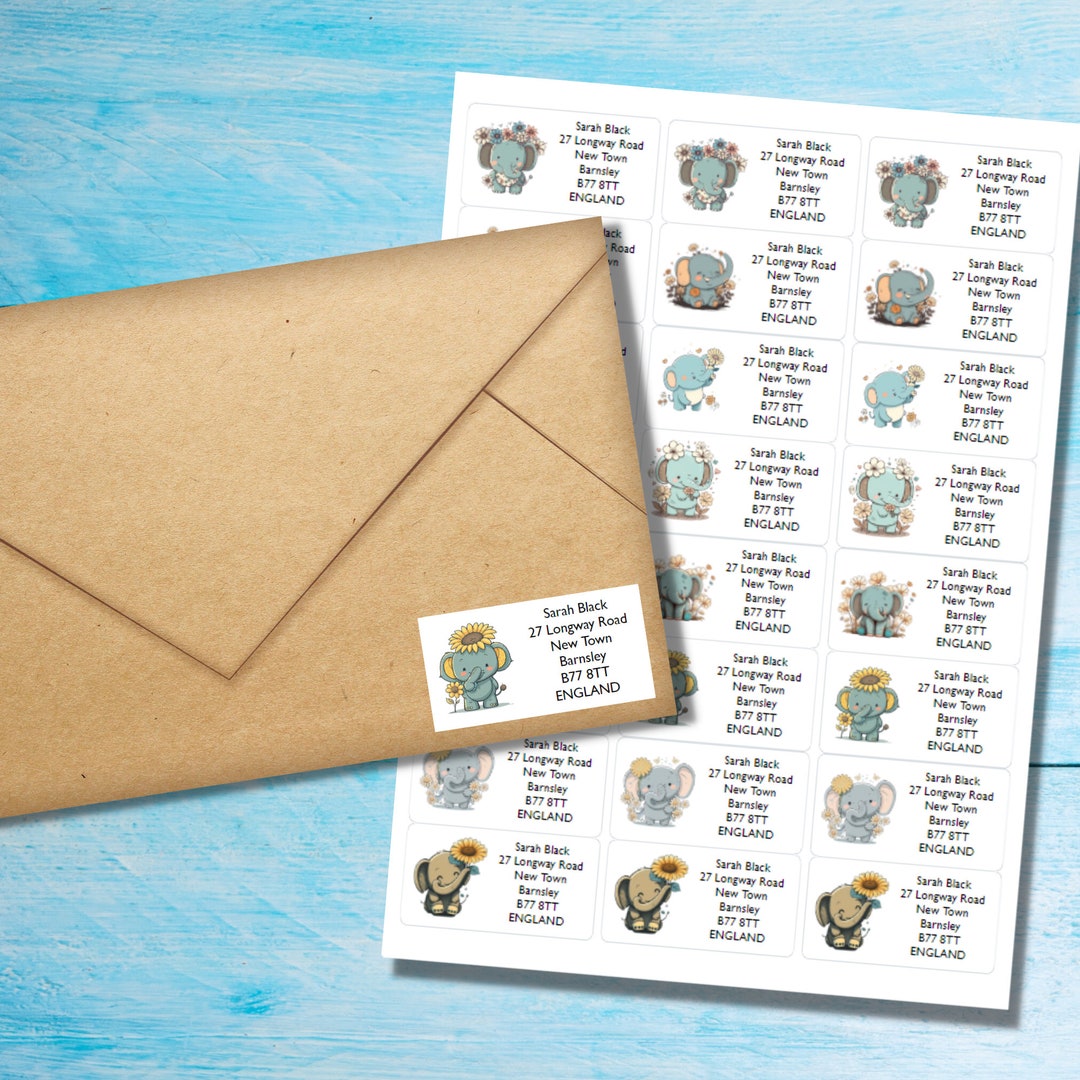 Floral Elephants Self Adhesive Return Address Labels, 24 Labels per ...