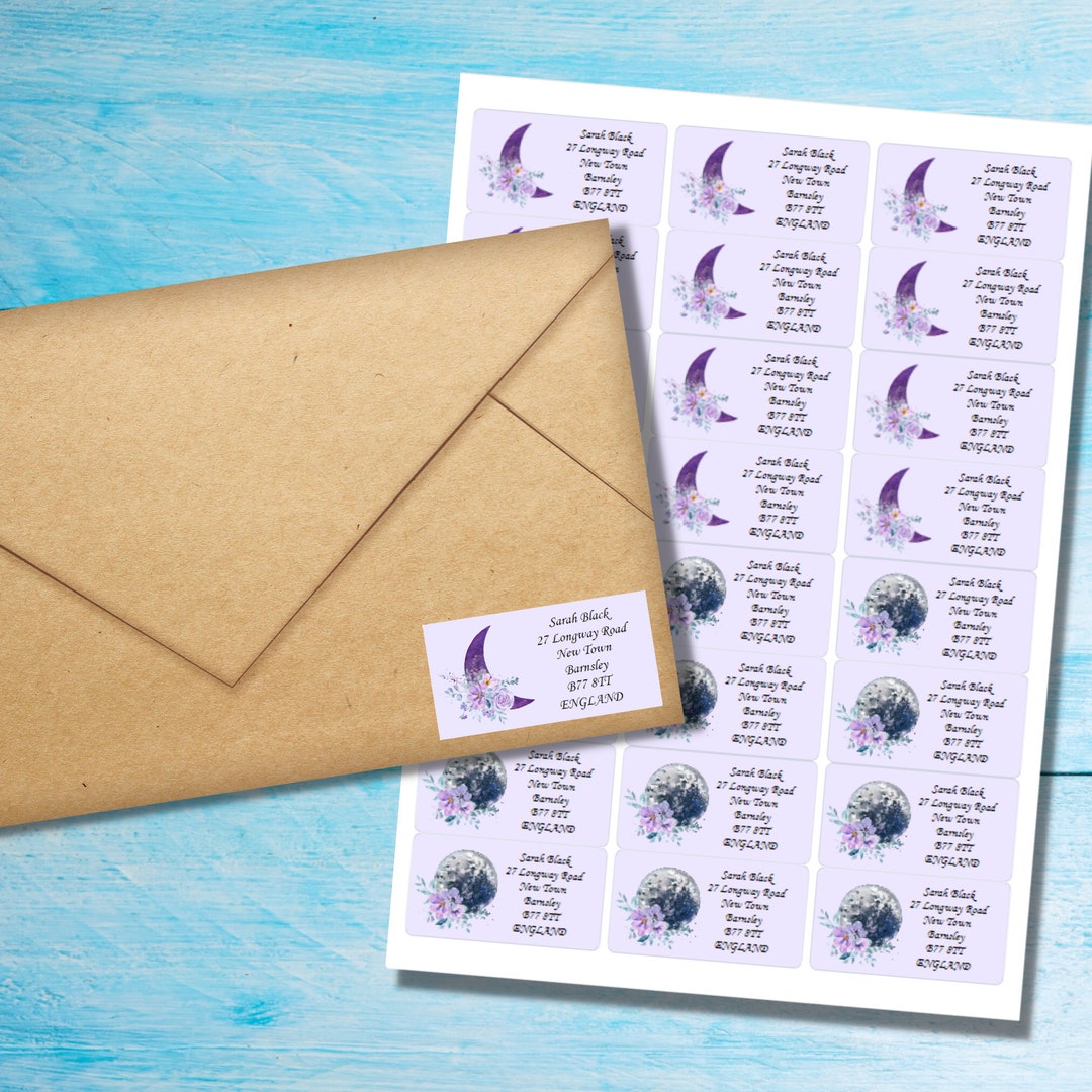 Moon Flowers Self Adhesive Return Address Labels, 24 Labels per Sheet ...