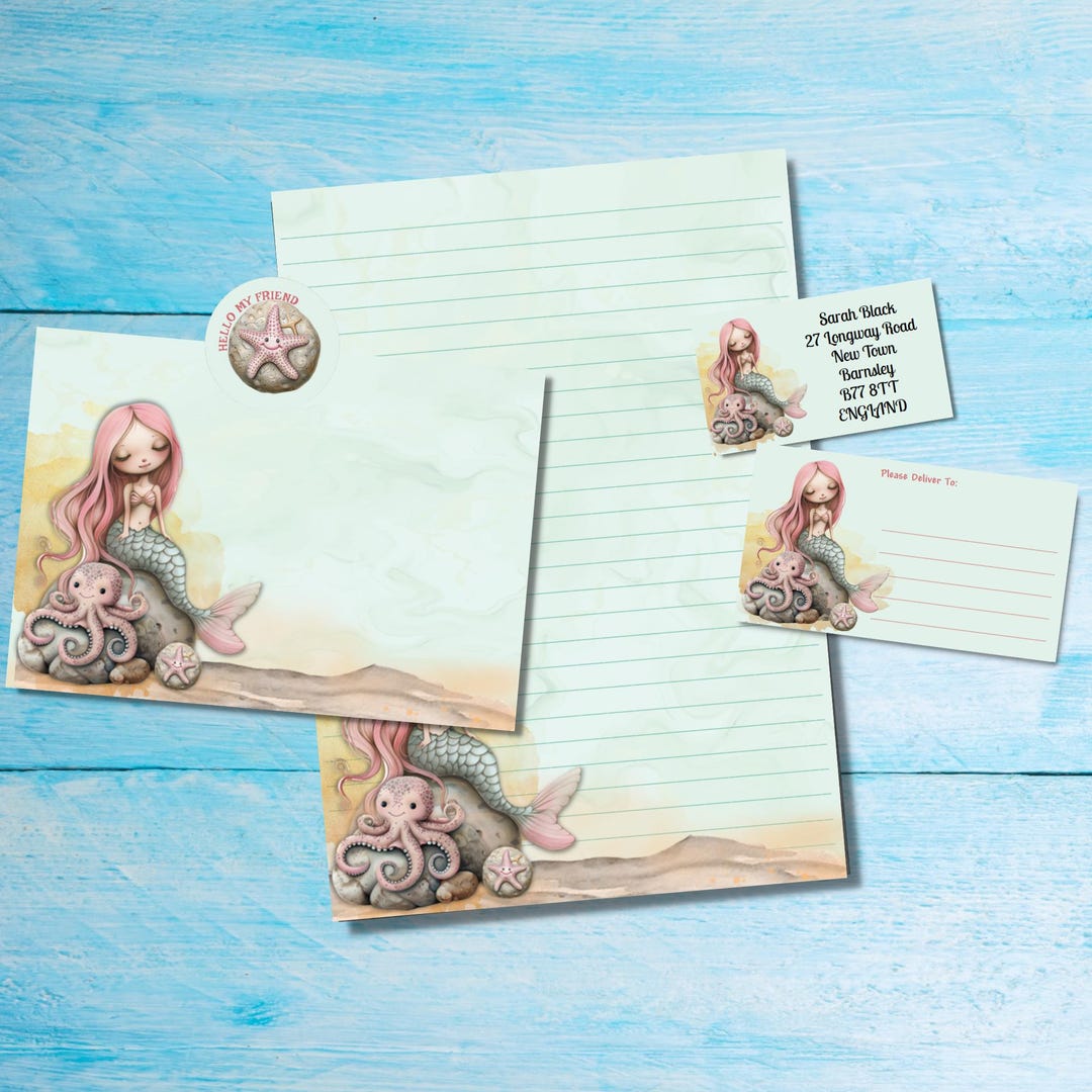 Mermaids and Friends Matching Penpal Mail Letter Kit, A5 Writing Paper ...