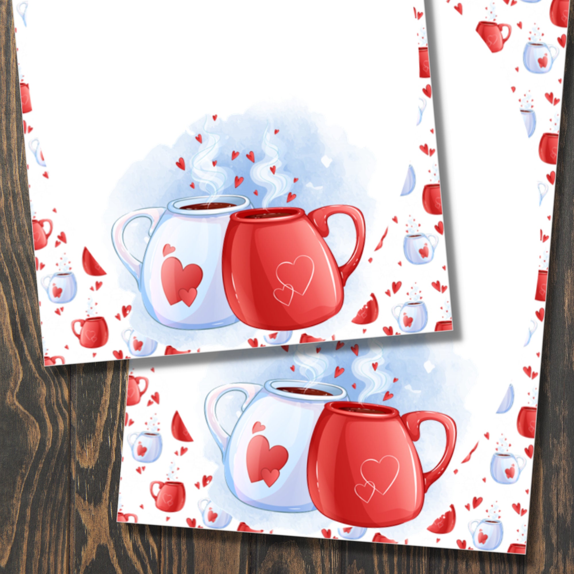 Cute valentine notepaper without lines Love Mugs A5 letter writing ...