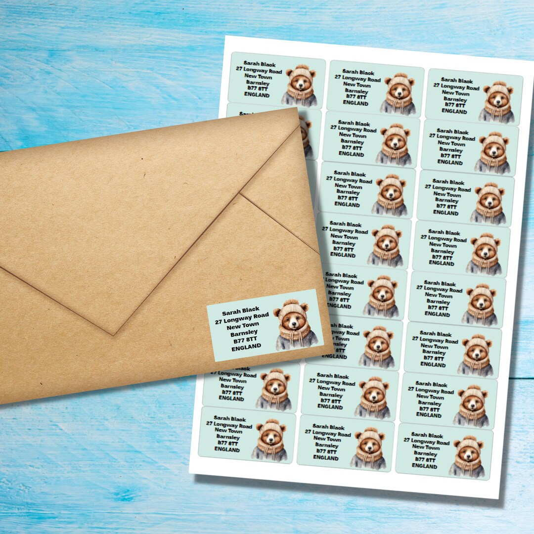 Winter Bear in the Woods Self Adhesive Return Address Labels, 24 Labels ...