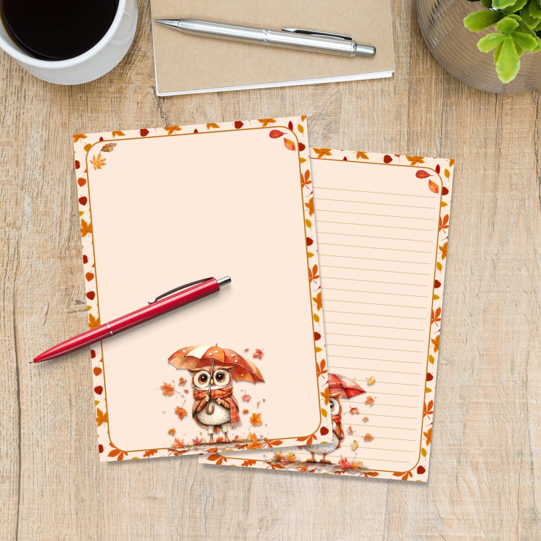Autumn Owls Writing Paper, Cute A5 Pen Pal Supplies, Single Stationery ...