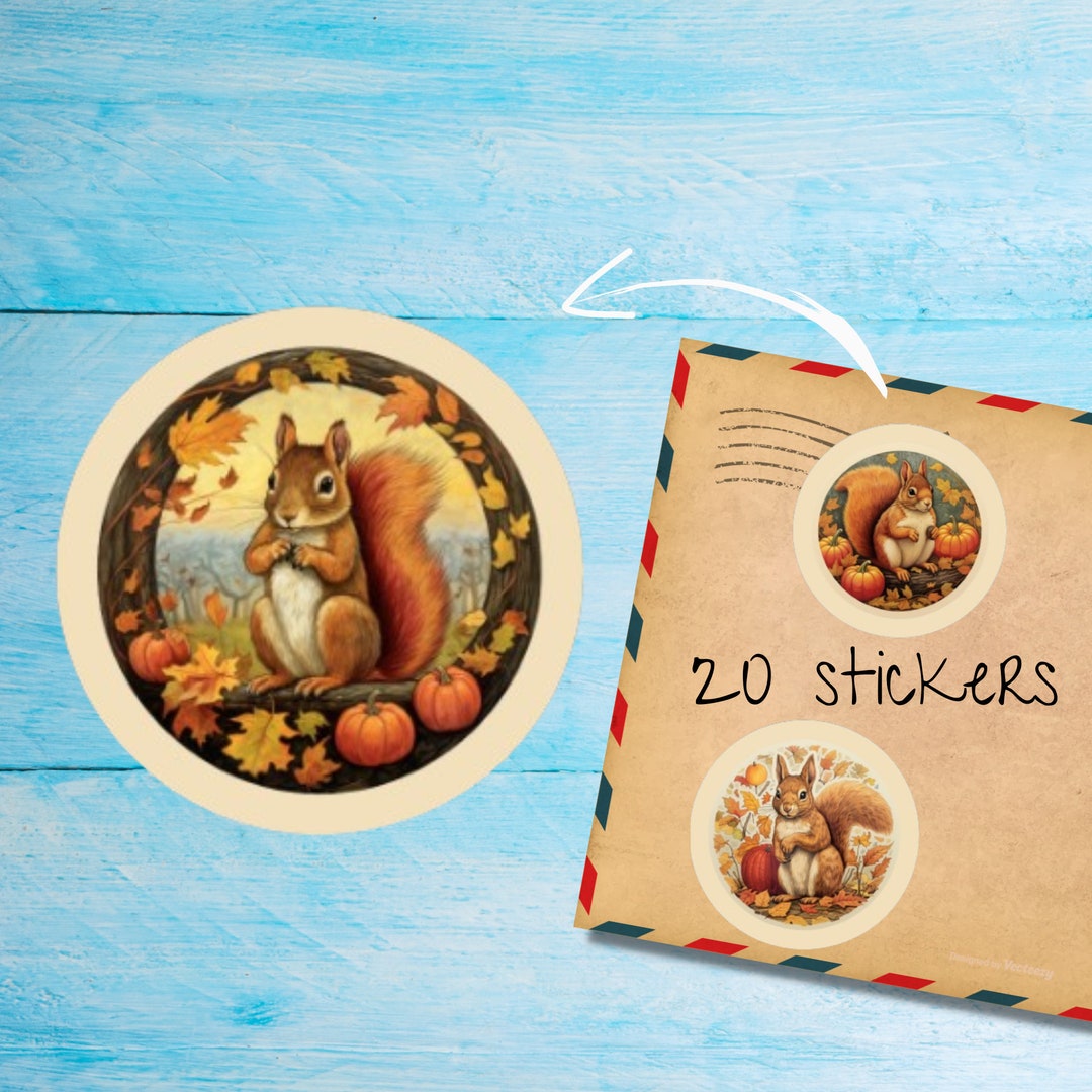Autumn Squirrels Stickers Pack, Cute Individually Cut Round Matte Pen ...
