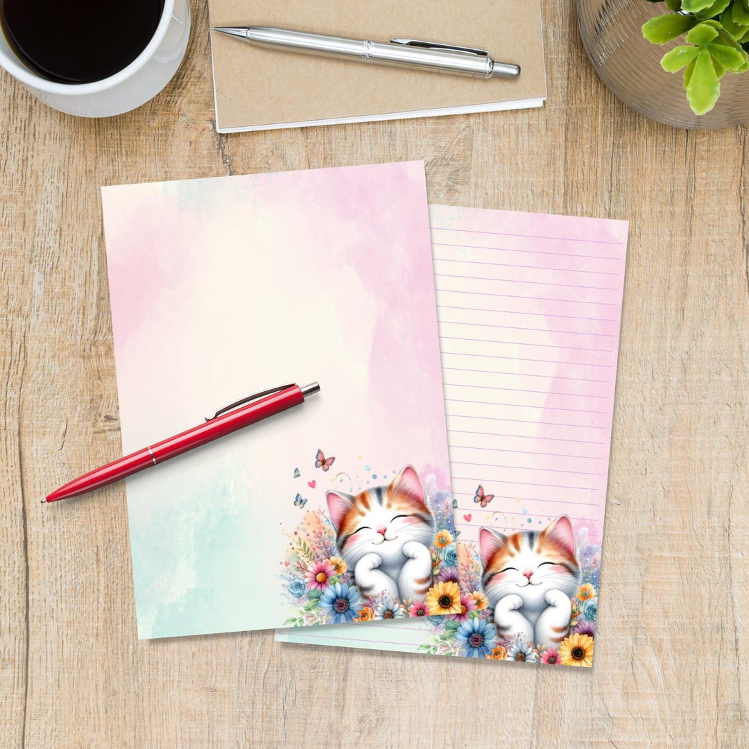 Smiley Cat Writing Paper, Cute A5 Pen Pal Supplies, Single Stationery ...