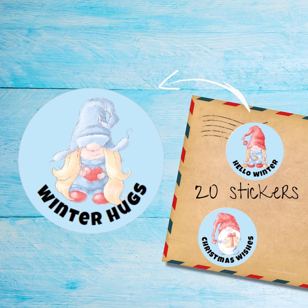 Winter Gnomes Stickers Pack, Cute Individually Cut Round Matte Happy ...