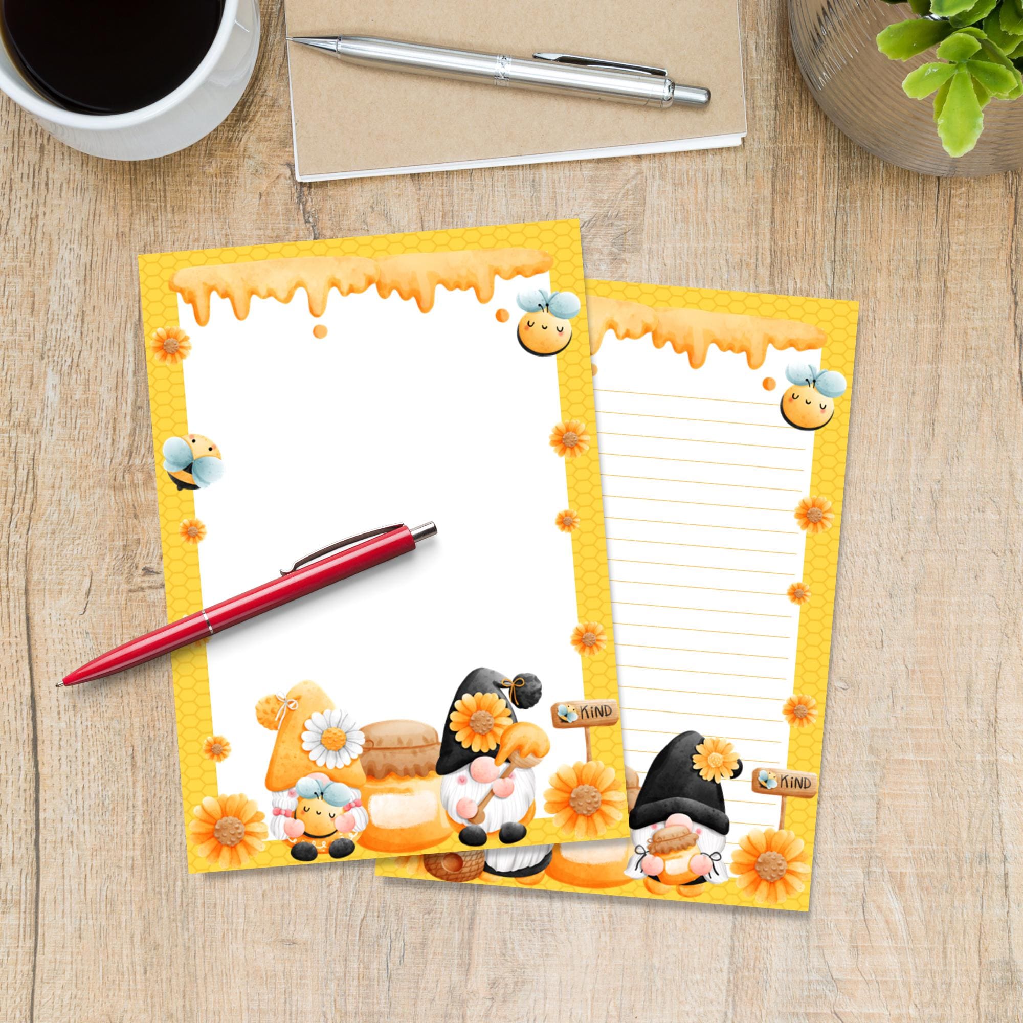 Honey Bee Gnome A5 Letter Writing Paper, Penpal Supplies, Cute Kawaii ...