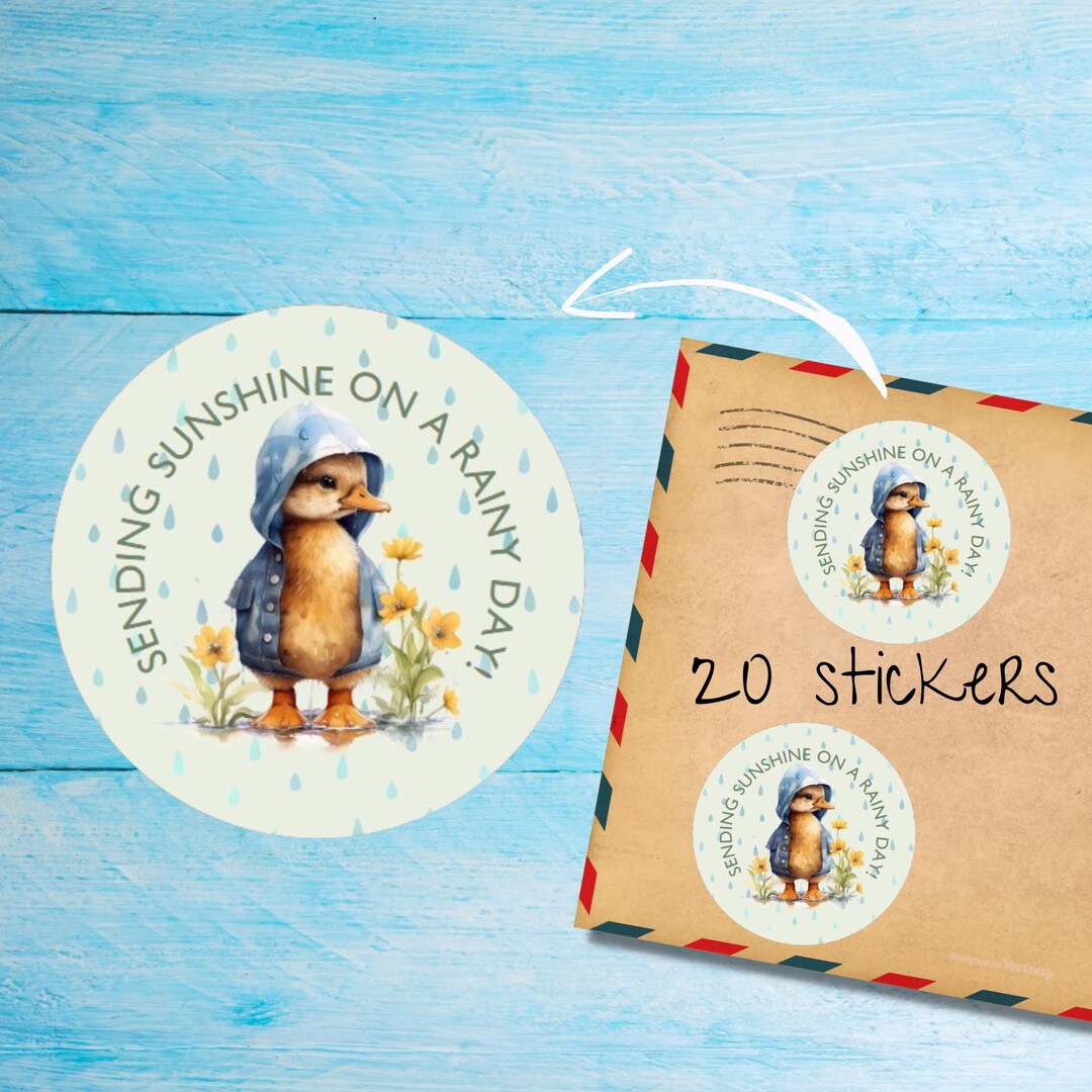 Raincoat Duck Individually Cut Round Matte Stickers Pack, Cute Positive ...