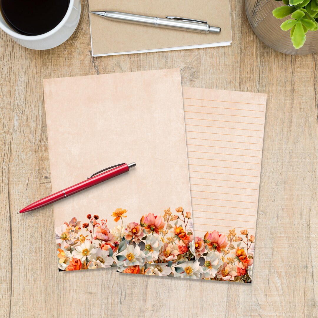 Late Summer Flowers Writing Paper, Cute A5 Pen Pal Supplies, Single ...
