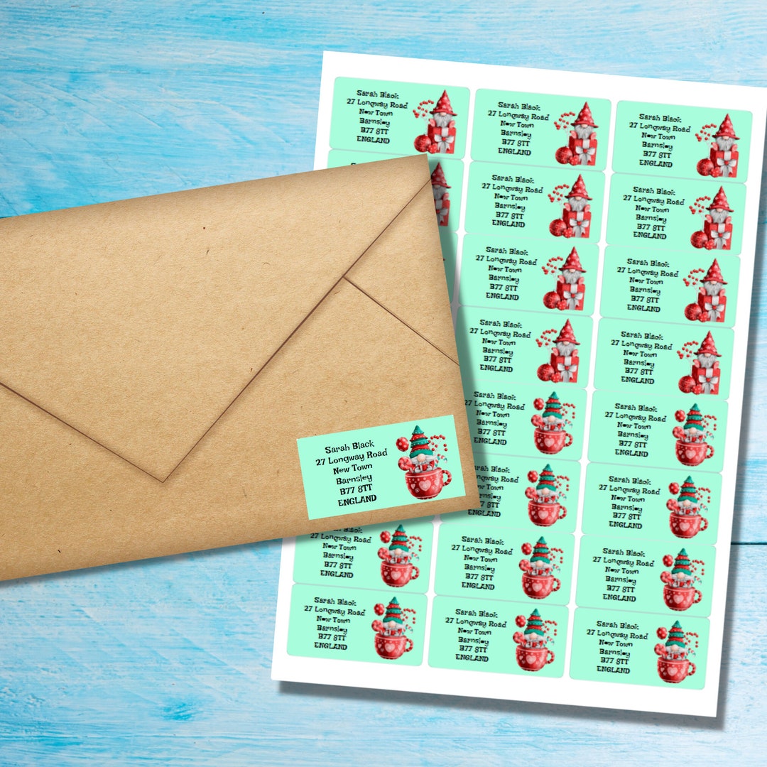 Christmas Gnome Self Adhesive Return Address Labels, 24 Labels per ...