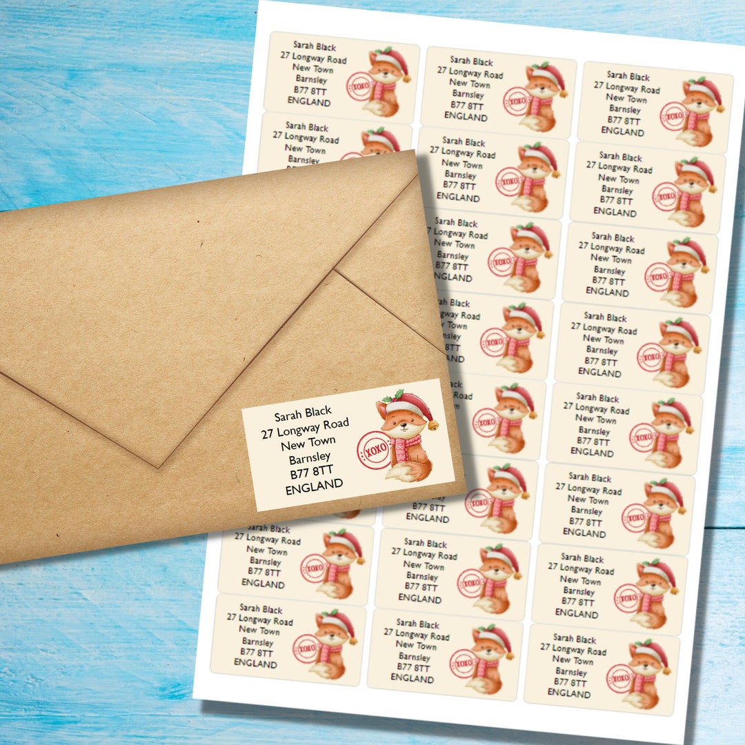Christmas Fox Self Adhesive Return Address Labels, 24 Labels per Sheet ...