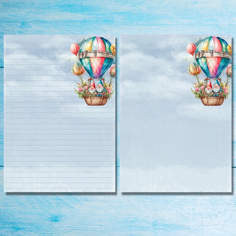 Gnomes in Hot Air Balloon Writing Paper, Cute A5 Pen Pal Supplies ...