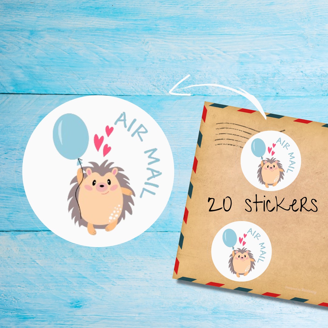 Balloon Hedgehog Stickers Pack, Cute Individually Cut Round Matte Happy ...