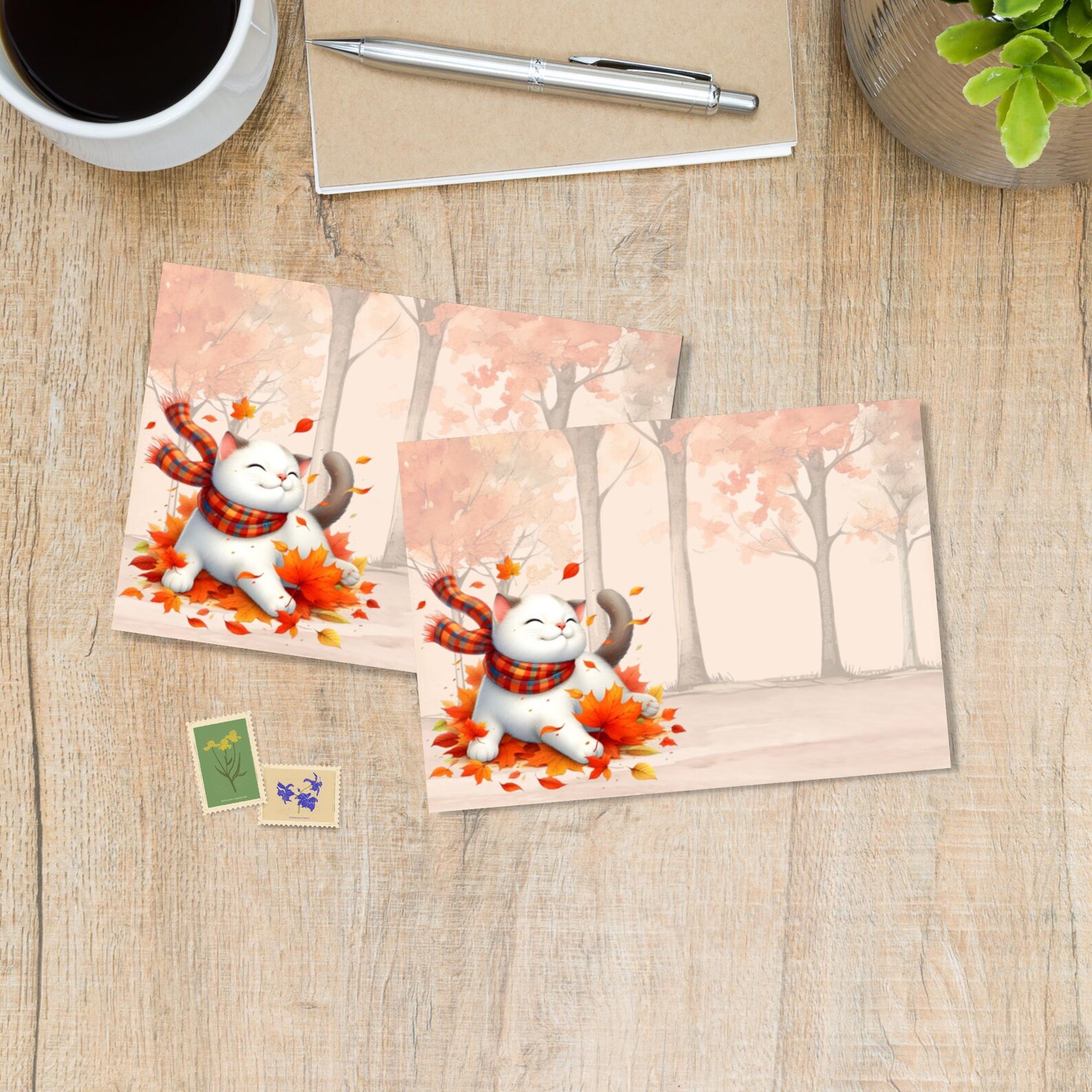 Cat in Fall Matching Penpal / Snail Mail Letter Kit, A5 Writing Paper ...
