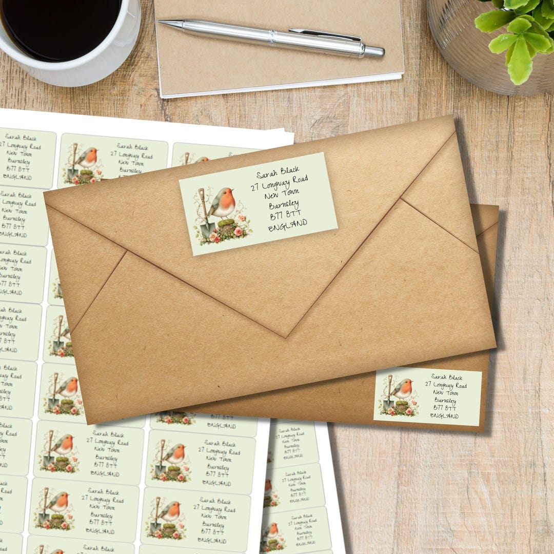 Rosey Robin Return Address Labels, 24 or 40 Self Adhesive Labels per ...