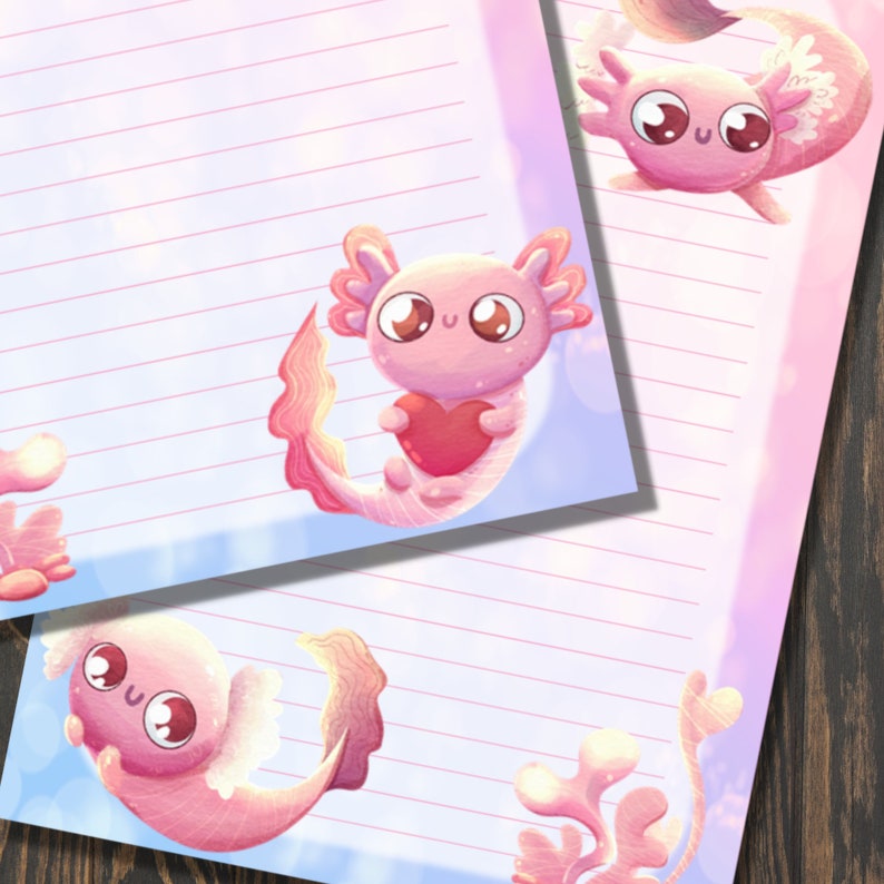 Cute Axolotl A5 Lined Letter Writing Paper Stationery Lined - Etsy
