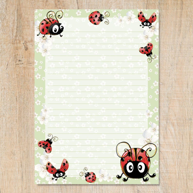 Ladybugs A5 Letter Writing Paper, Pen Pal Supplies, Stationery Lined or ...