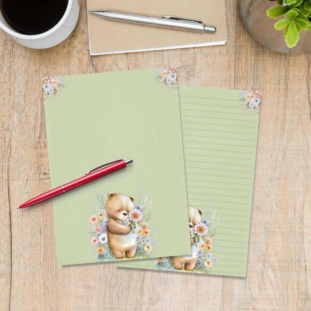 Teddy in Spring A5 Letter Writing Paper, Pen Pal Supplies, Stationery ...