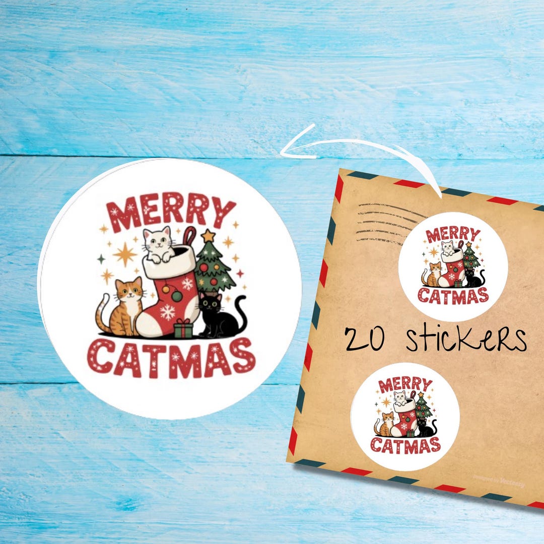Merry Catmas Stickers Pack, Cute Individually Cut Round Matte Happy ...