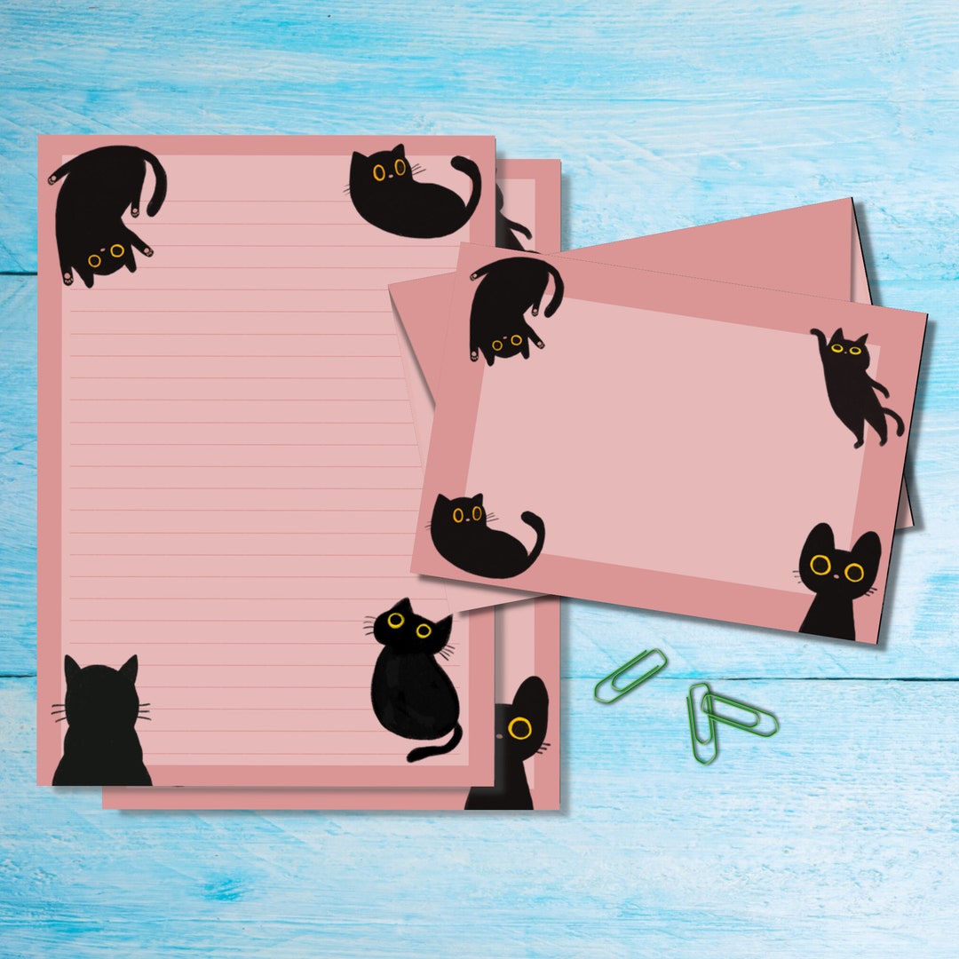 Black Cat Stationery Set, A5 Letter Writing Paper With Matching ...