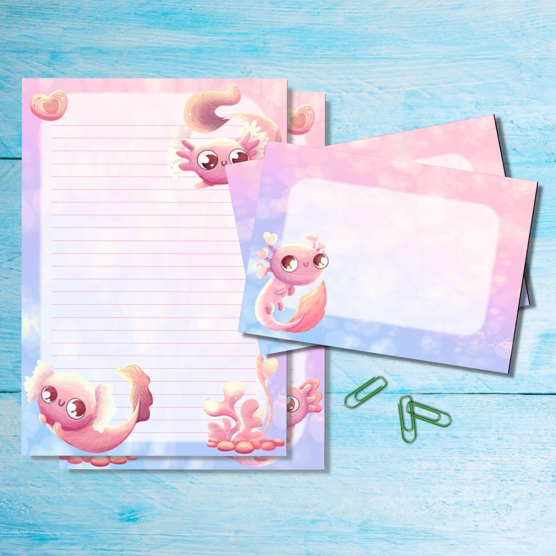 Cute Axolotl Stationery Set, A5 Letter Writing Paper With Matching ...