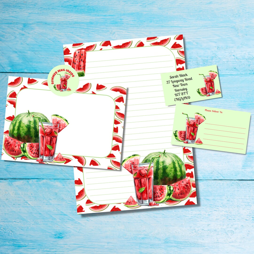 Watermelon Crazy Matching Penpal Letter Writing Kit, A5 Writing Paper ...