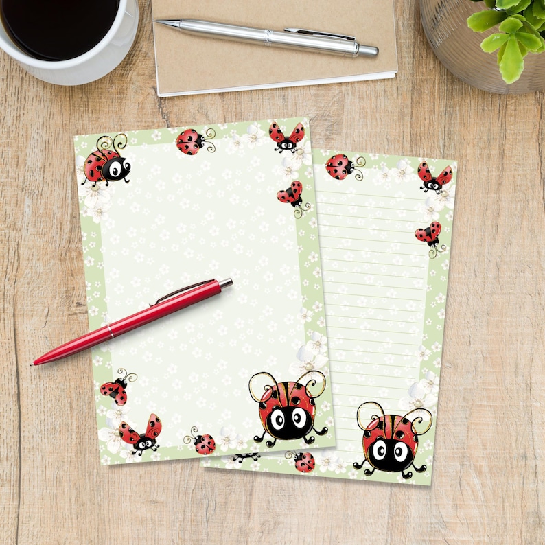 Ladybugs A5 Letter Writing Paper, Pen Pal Supplies, Stationery Lined or ...