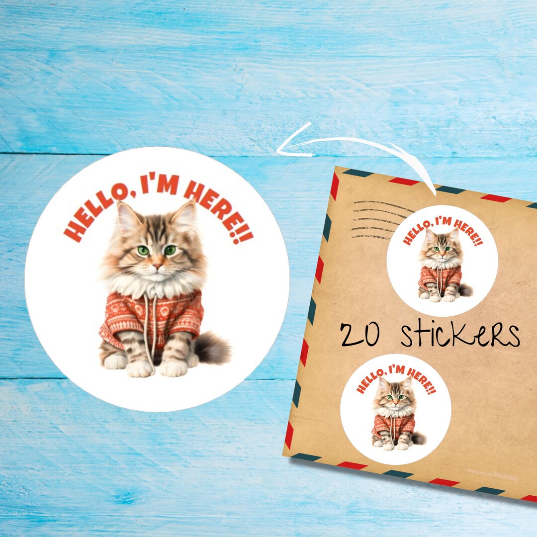 Holly the Cat Stickers, Pack of 20 Individually Cut Round Matte, Cute ...